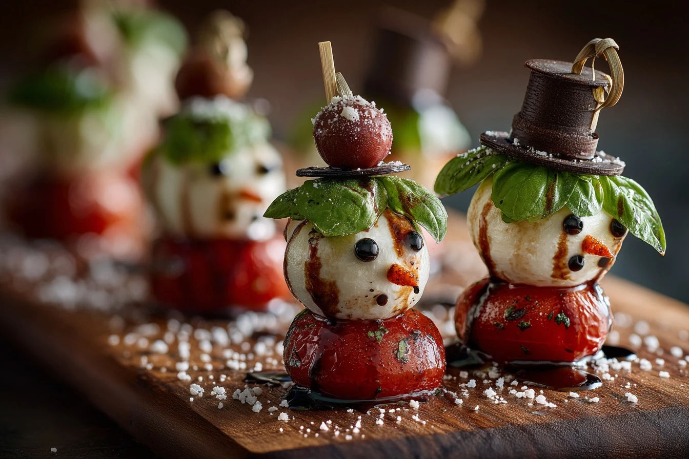 Snowman Caprese Skewers – 5 Min Holiday Appetizer - Whisk Story